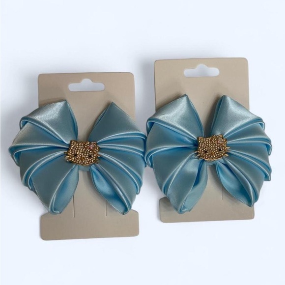 Handmade | Accessories | Hand Crafted Blue Satin Hair Bows With Hello ...